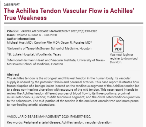 Transdermal Oxygen Facilitated Collateral Supply to the Achilles ...